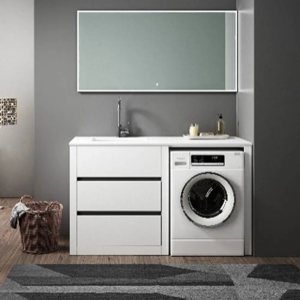 1500mm White Laundry Tub-Plywood Cabinet & Marble Bench with Sink ...