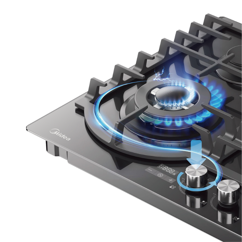 Midea 60cm Gas Cooktop Black Tempered Glass With Timer 60GH096 – Midea ...